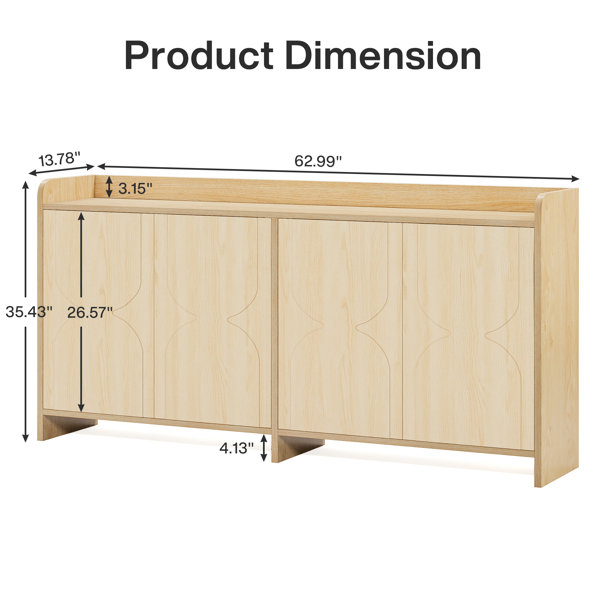 Ebern Designs Sideboard Buffet Cabinet With Storage, 63-Inch Modern Wood Sideboard Cabinet With ...